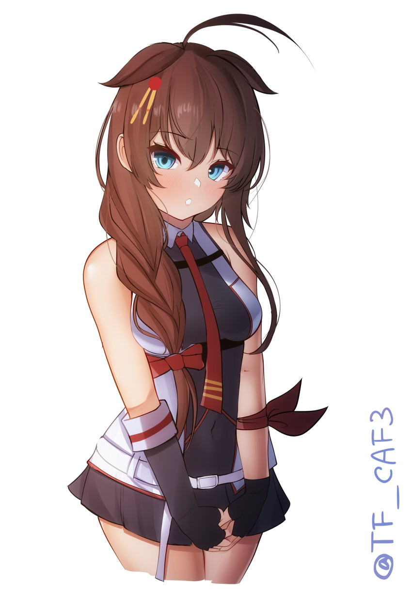 Safebooru - 1girl absurdres ahoge black gloves black hair black shirt black skirt blue eyes ...