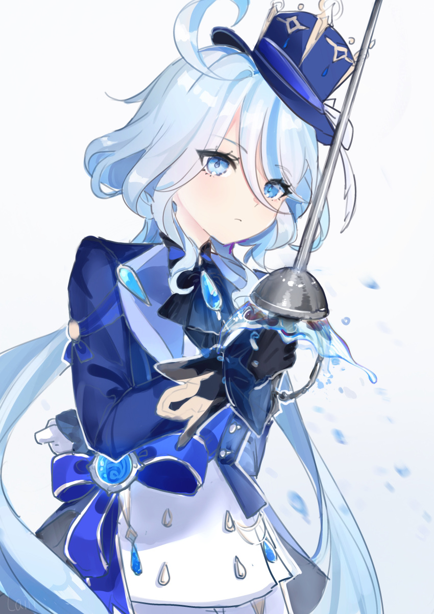 Safebooru - 1girl absurdres ascot black ascot black gloves blue eyes blue gemstone blue hair ...