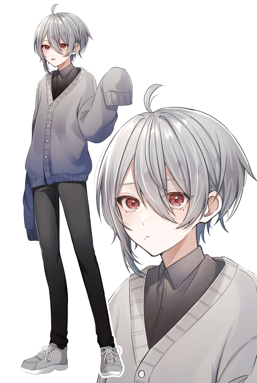 Safebooru - 1boy absurdres black footwear black shirt closed mouth collared shirt expressionless ...