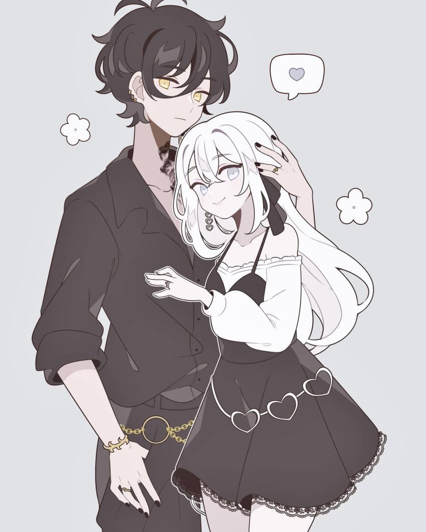 Safebooru - 1boy 1girl ali orok black dress black hair black jacket ...