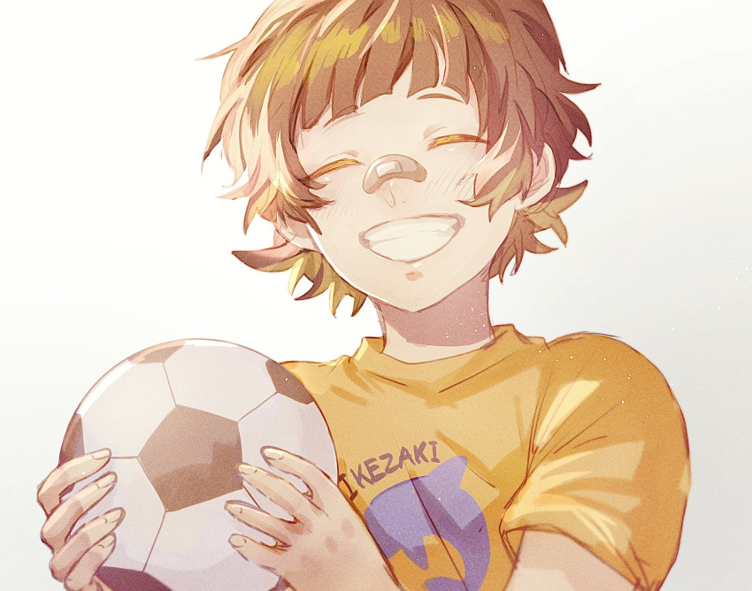 Safebooru - 1boy ^ ^ aged down bachira meguru ball bandaid bandaid on face bandaid on nose black ...