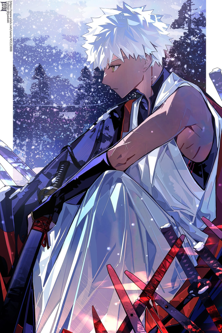 Safebooru - 1boy artist name black gloves black kimono eeju emiya ...