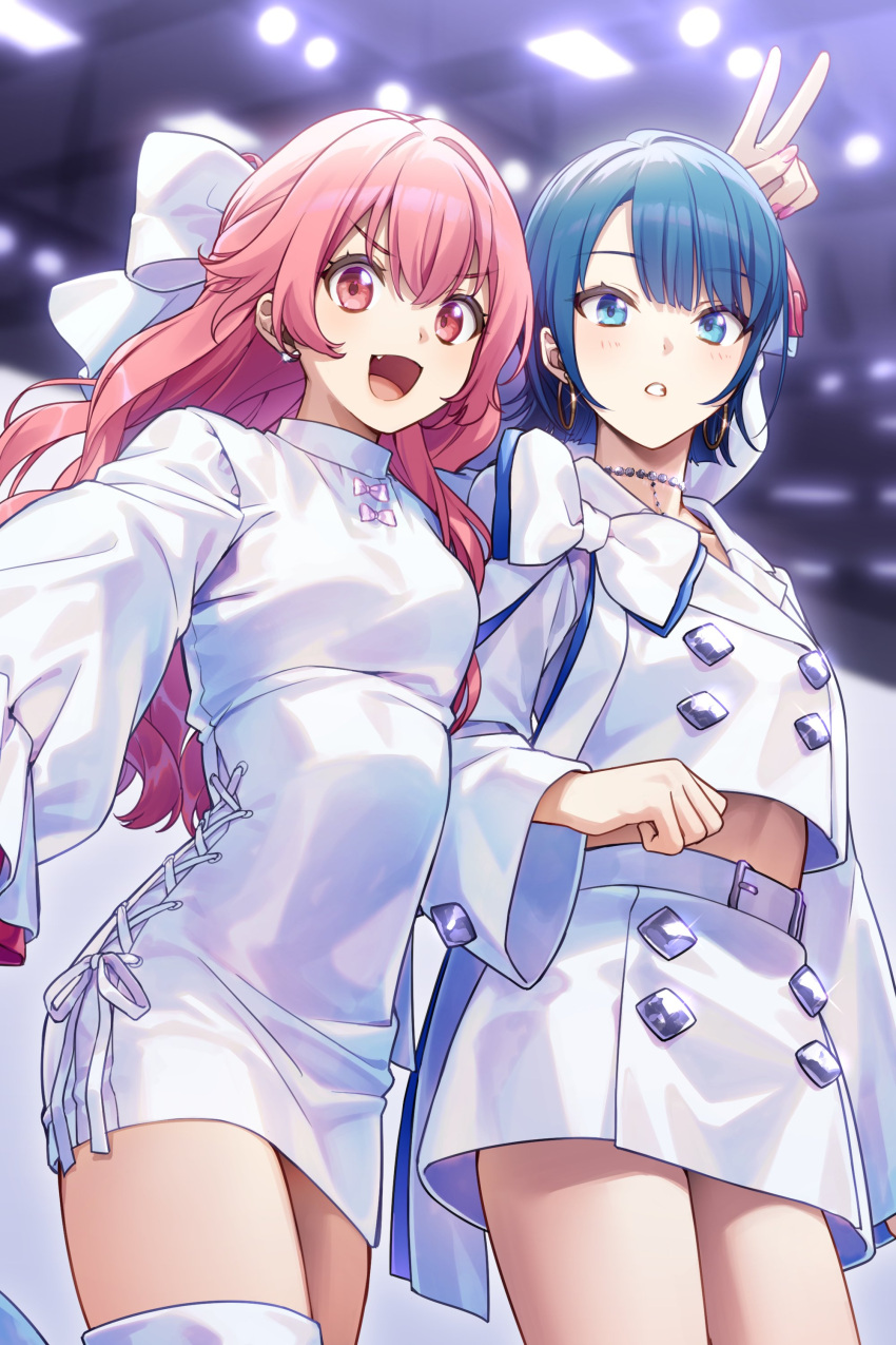 Safebooru - 2girls absurdres akabino belt blue eyes blue hair bow ...