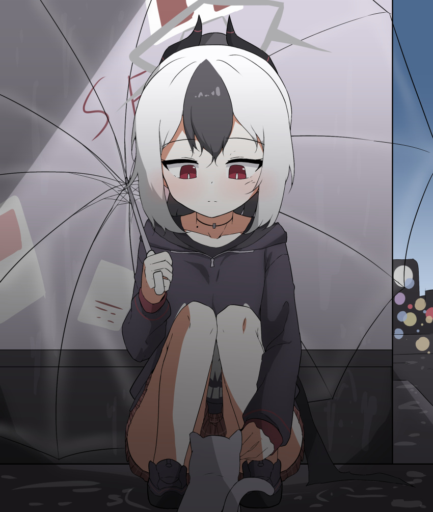 Safebooru - 1girl absurdres black hair black hoodie blue archive cat hagoonha halo highres ...