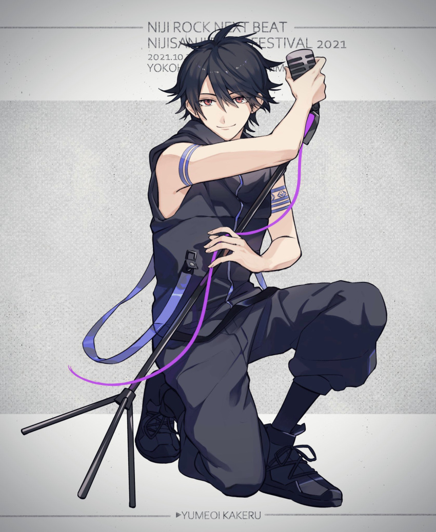 Safebooru - 1boy arm tattoo arm up black footwear black hair black jacket black pants character ...