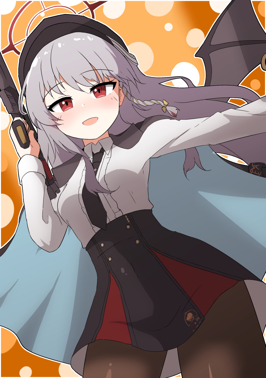 Safebooru - 1girl absurdres black necktie black pantyhose black skirt blue archive grey hair ...