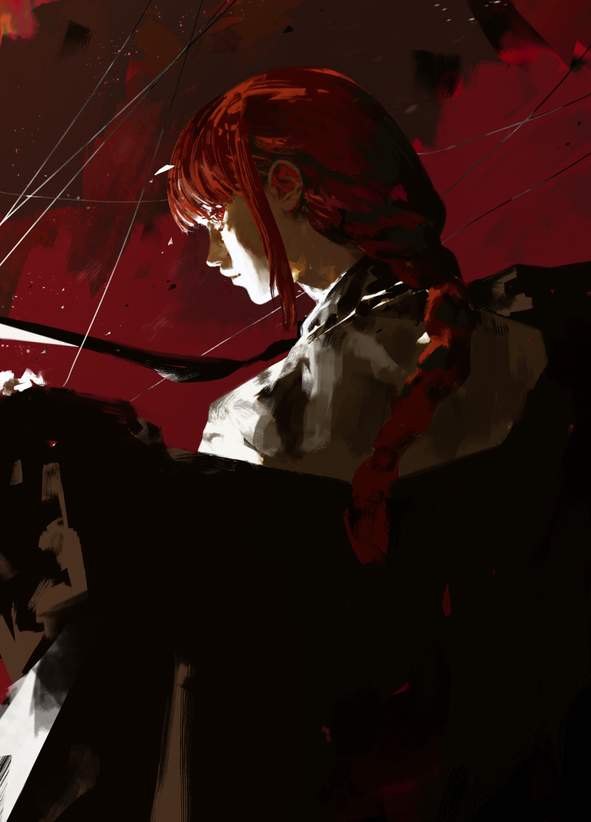 Safebooru - 1girl absurdres black jacket black necktie chainsaw man collared shirt floating ...