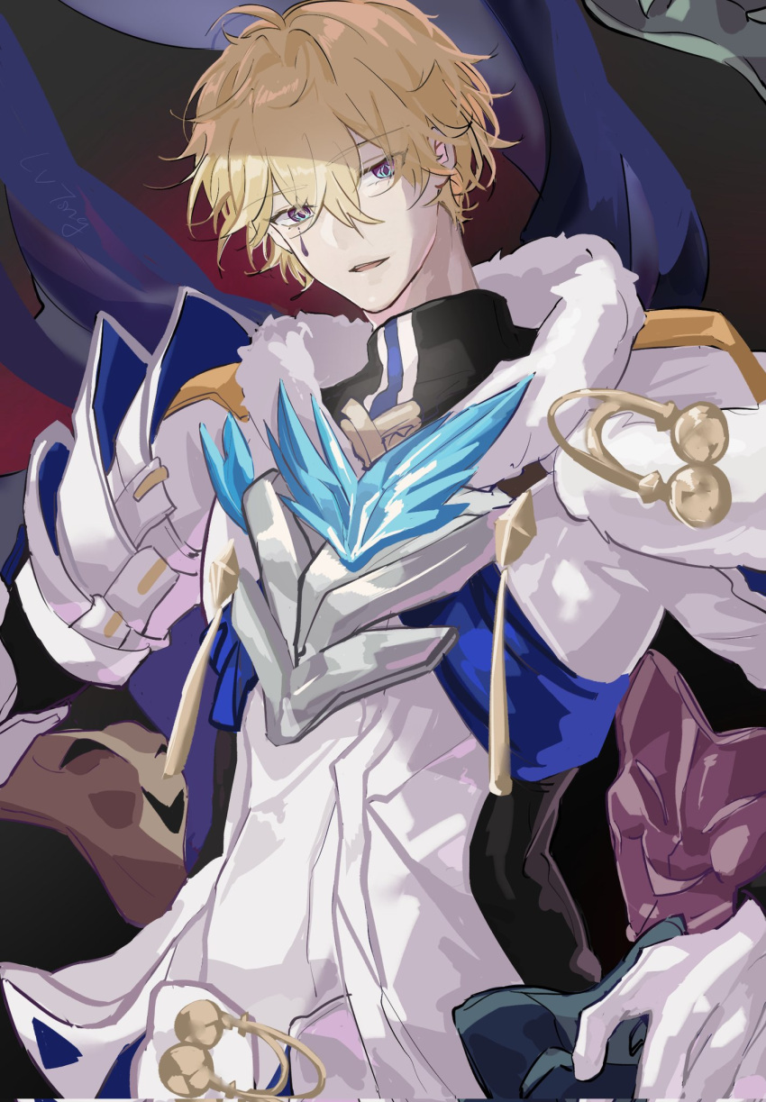 Safebooru - 1boy armor black shirt blonde hair blue eyes gepard landau gloves highres honkai ...