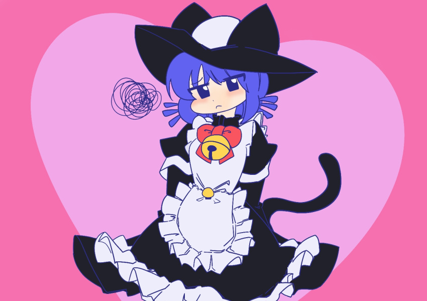 Safebooru - 1other androgynous angry animal ears bell black headwear blue hair blush cat ears ...