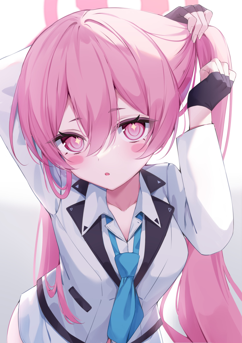 Safebooru - + + 1girl :o absurdres arms up black gloves blue archive ...