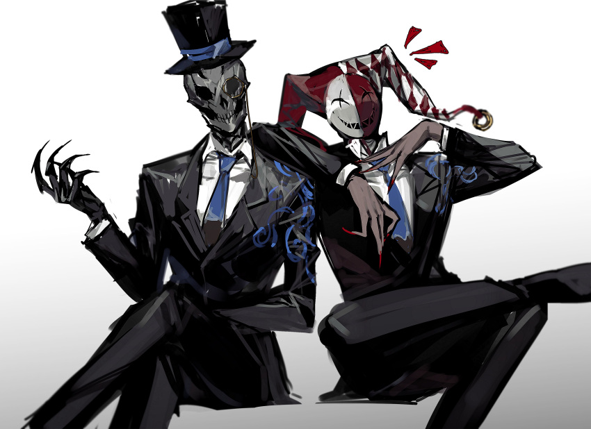 Safebooru - 2boys absurdres black headwear black jacket black pants ...