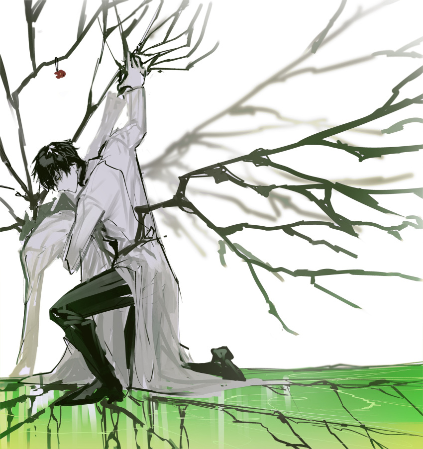 Safebooru - 1boy ayin (project moon) bear hair ornament black footwear black hair black pants ...