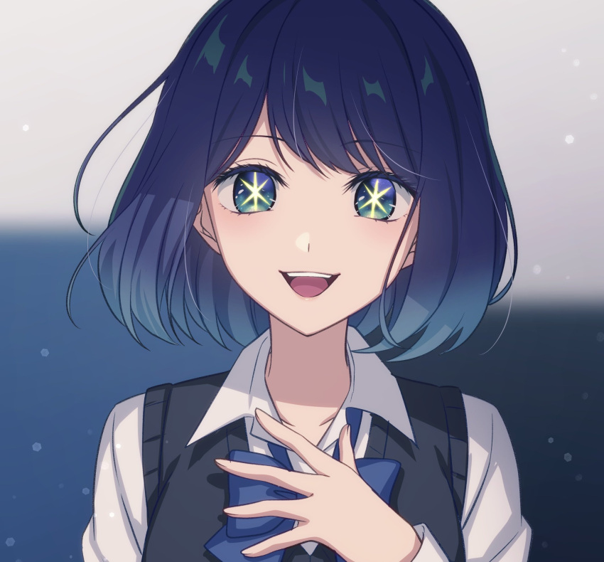 Safebooru - 1girl black sweater vest blue bow blue bowtie blue eyes blue hair bow bowtie ...