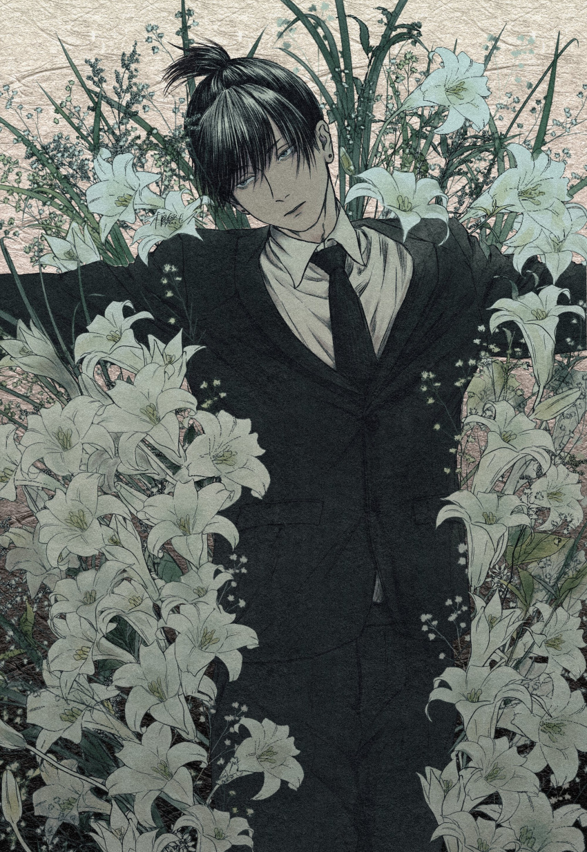 Safebooru - 1boy absurdres black jacket black necktie black pants chainsaw man collared shirt ...