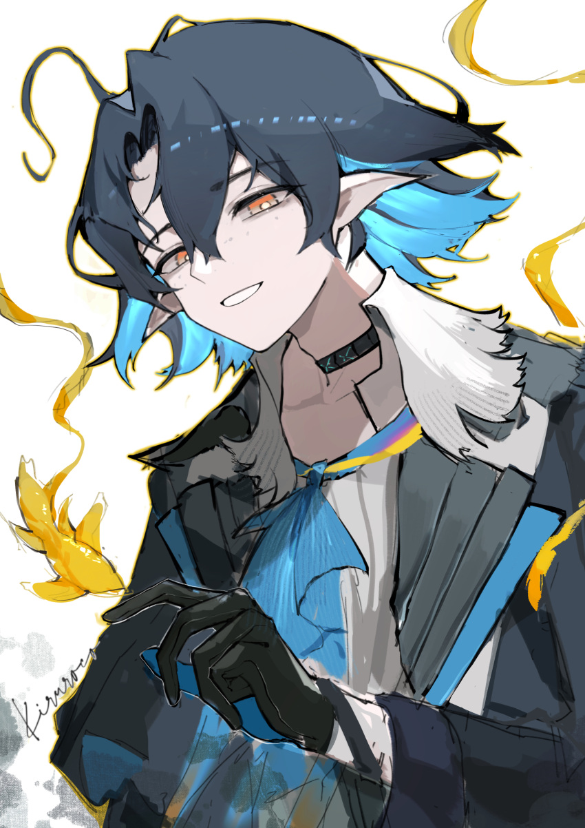 Safebooru - 1boy absurdres arknights bishounen black gloves blue hair blue neckerchief choker ...