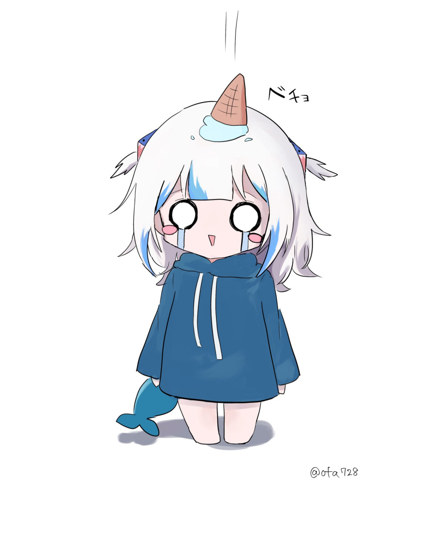 Safebooru - 1girl :d artist name blue hair blue hoodie blush stickers ...