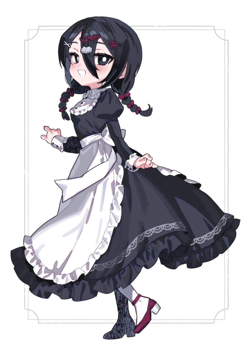 Safebooru - 1girl absurdres apron black eyes black hair bow buttons character name collared ...
