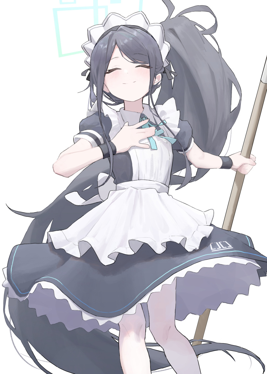 Safebooru - 1girl ^ ^ absurdres apron aqua ribbon aris (blue archive) aris (maid) (blue archive ...