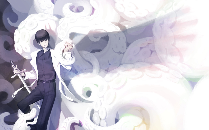 Safebooru - 1boy absurdres belt black belt black eyes black hair black pants black shirt closed ...