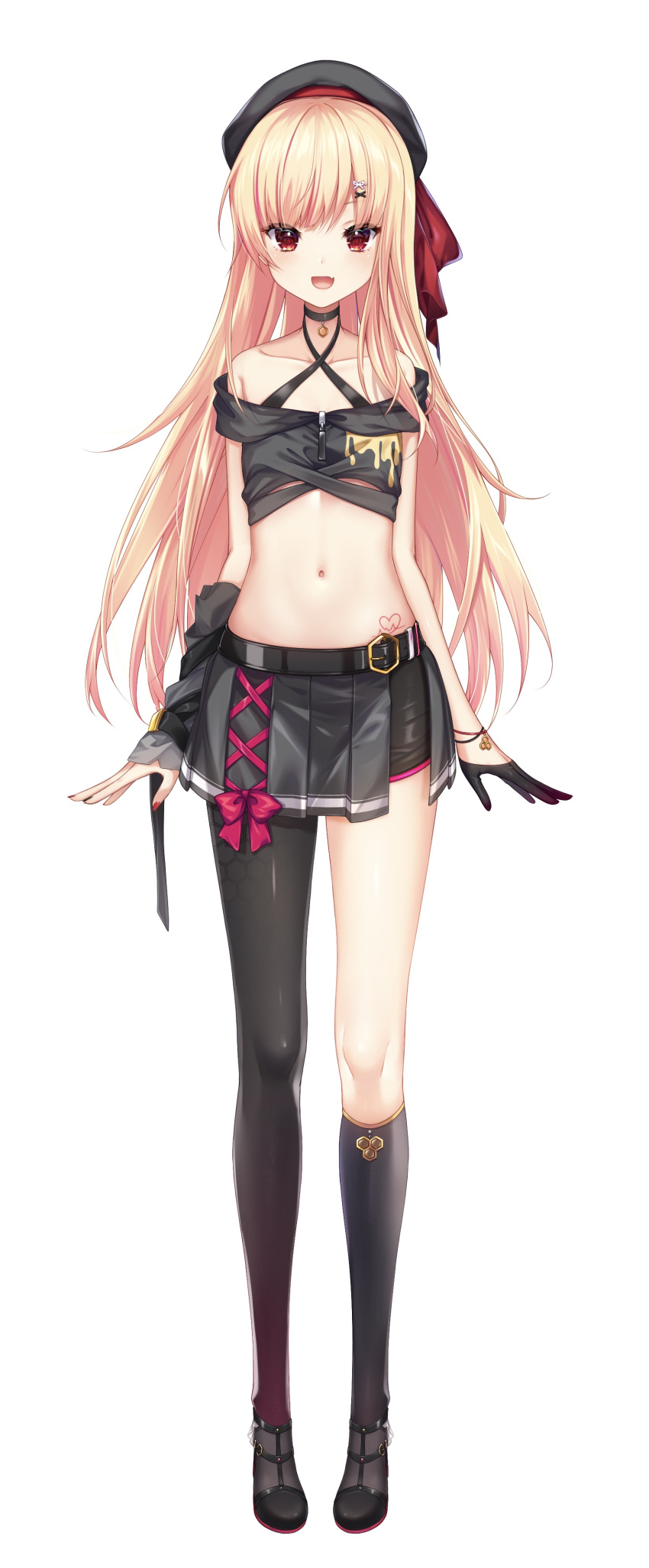 Safebooru - 1girl :d absurdres amatsuji arms at sides asymmetrical gloves asymmetrical legwear ...