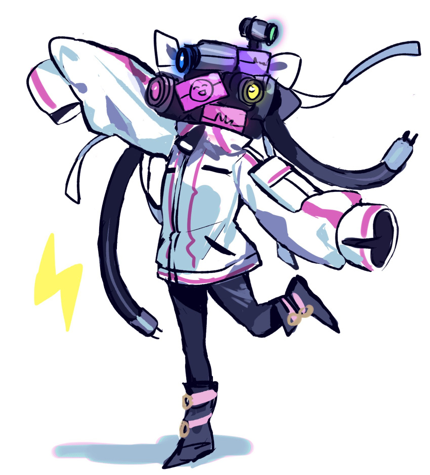 Safebooru - 1girl android arm up black footwear black pants boots cable ...