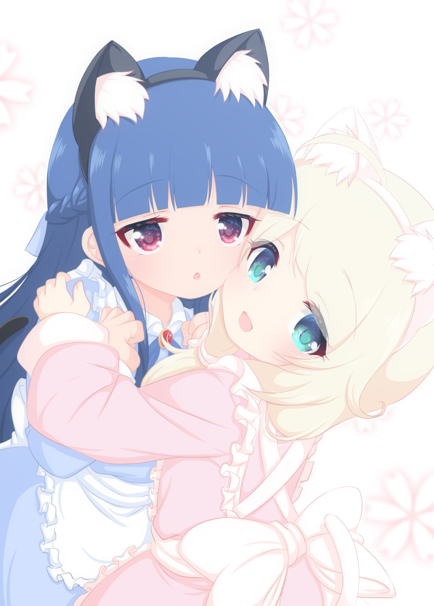 Safebooru - :d :o ahoge animal ear fluff animal ears apron aqua eyes back bow blonde hair blue ...