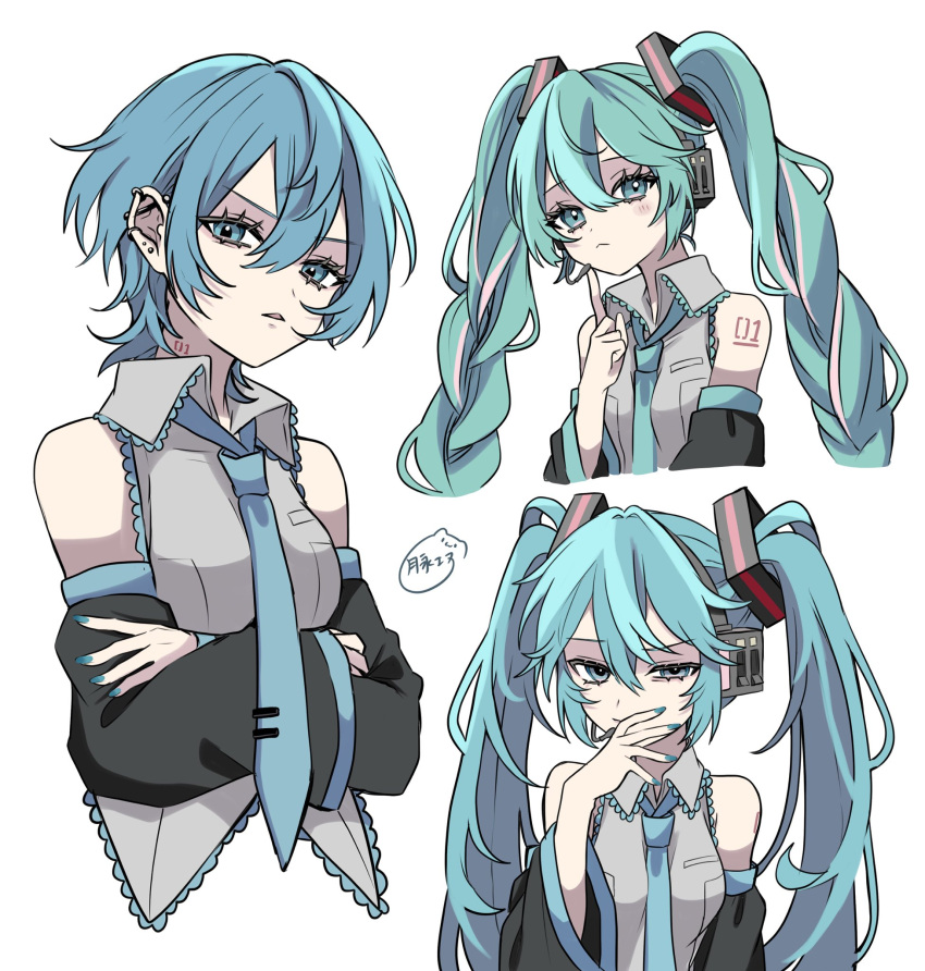 Safebooru - 1girl alternate hair length alternate hairstyle aqua eyes aqua hair aqua nails arm ...