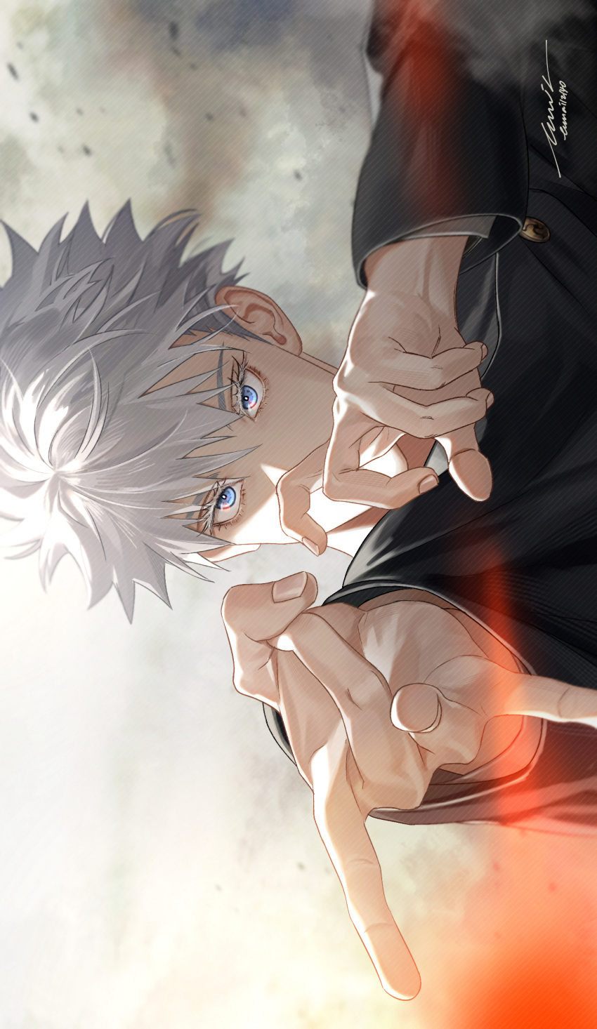 Safebooru - 1boy absurdres black jacket blue eyes email2140 flick gojou ...