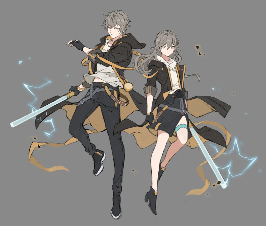 Safebooru - 1boy 1girl baseball bat black footwear black gloves black jacket black pants boots ...