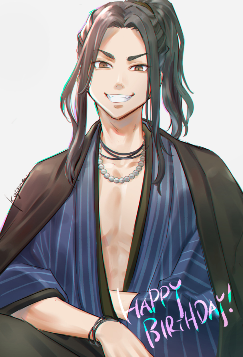 Safebooru - 1boy baji keisuke black hair black jacket blue kimono brown eyes cowboy shot cst ...
