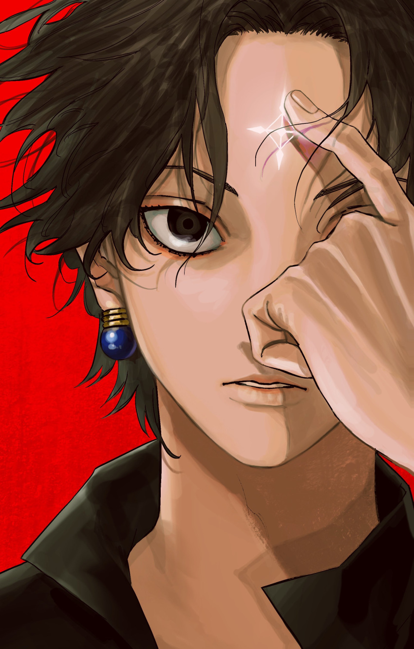 Safebooru - 1boy absurdres black eyes black hair black shirt chrollo ...