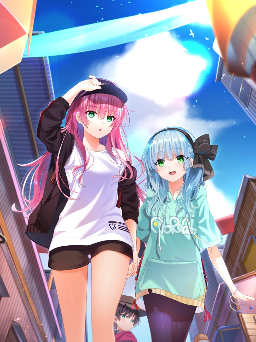 Safebooru - 2girls absurdres aikawa megumi black shorts green eyes hair ribbon heaven burns red ...