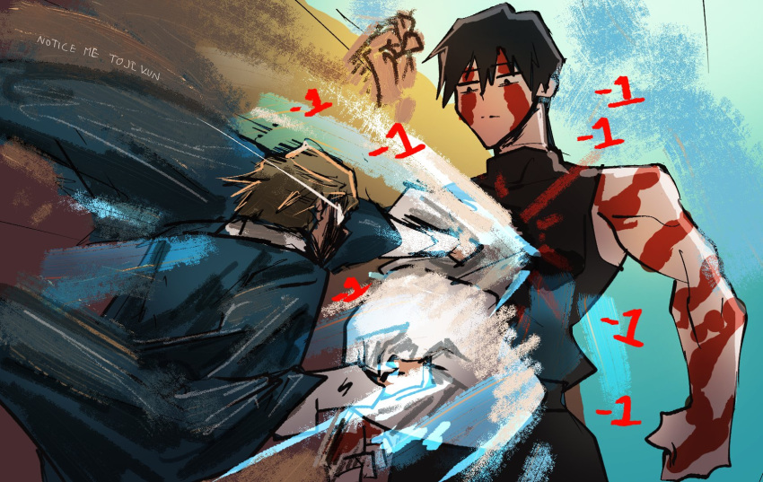 Safebooru - 1boy 1girl attack biceps black hair blonde hair clenched ...