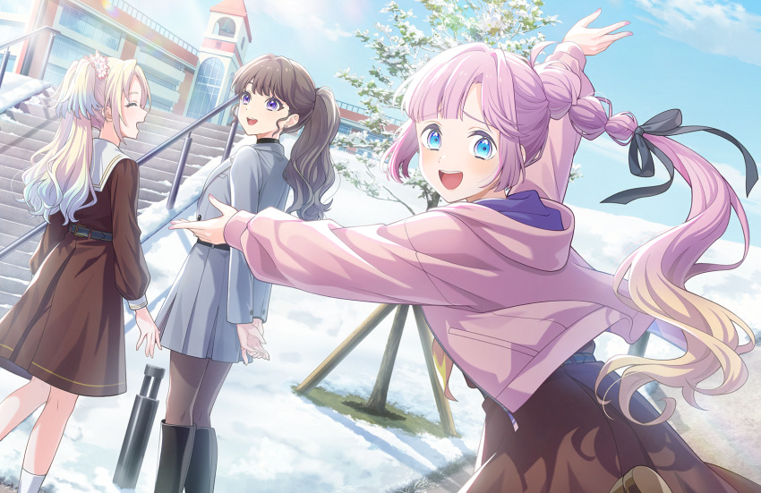 Safebooru - 3girls :d ^ ^ ahoge anyoji hime arms behind back black ...