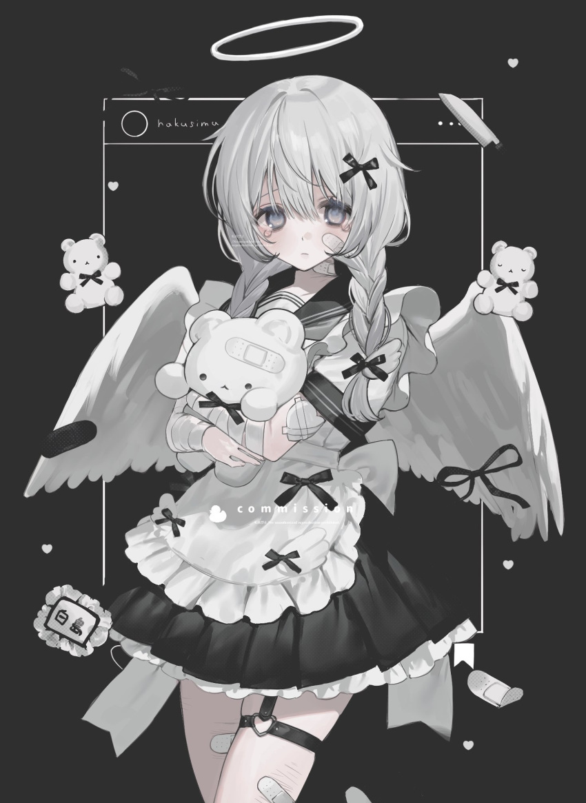 Safebooru - 1girl angel wings apron bandaged arm bandages bandaid bandaid on leg black ...