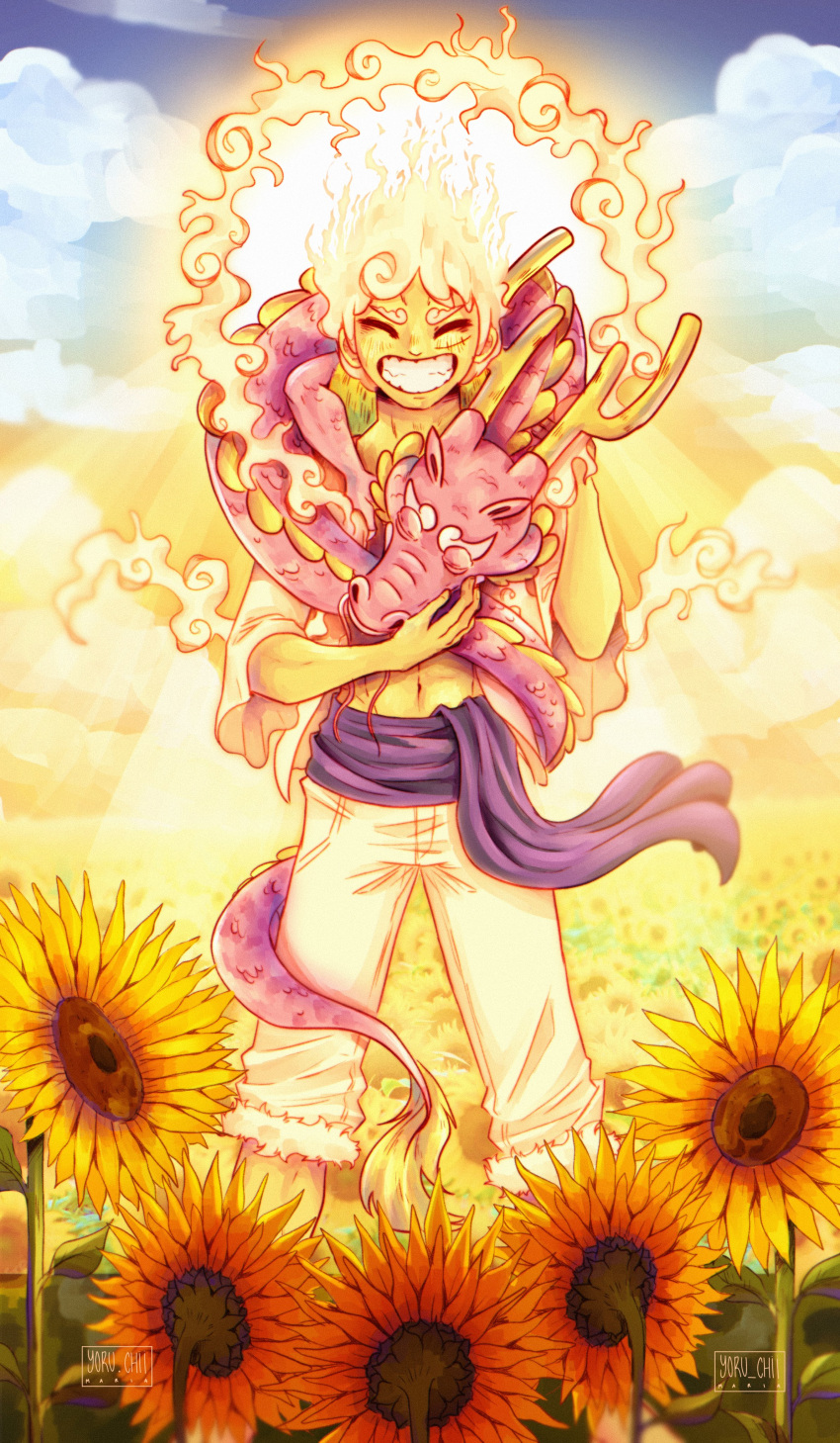Safebooru - 2boys absurdres artist name closed mouth dragon flower gear fifth highres maria ...
