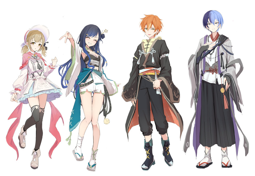 Safebooru - 2boys 2girls absurdres amin (aminblue) aoyagi touya azusawa kohane black hakama ...