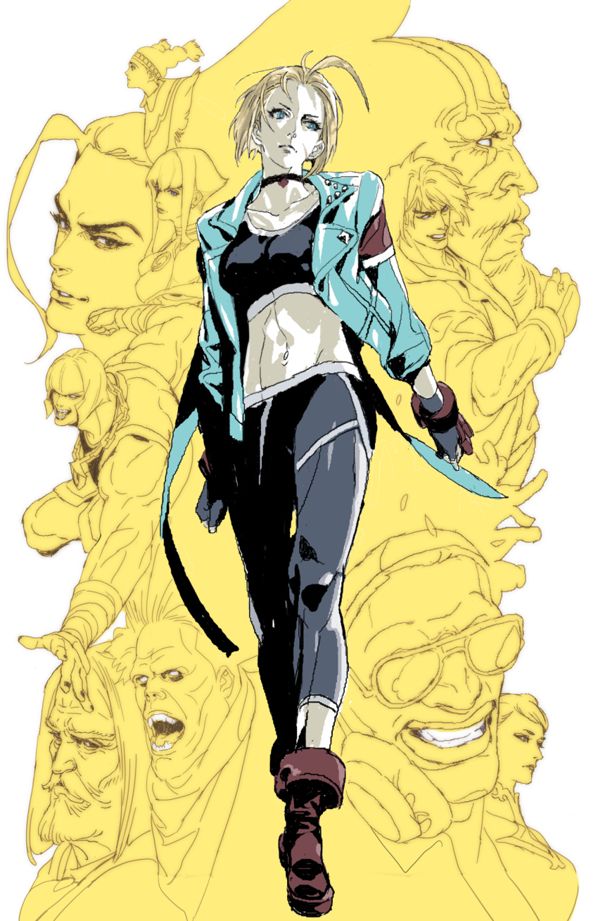 Safebooru 1girl Black Choker Blonde Hair Blue Jacket Boots Cammy 7728