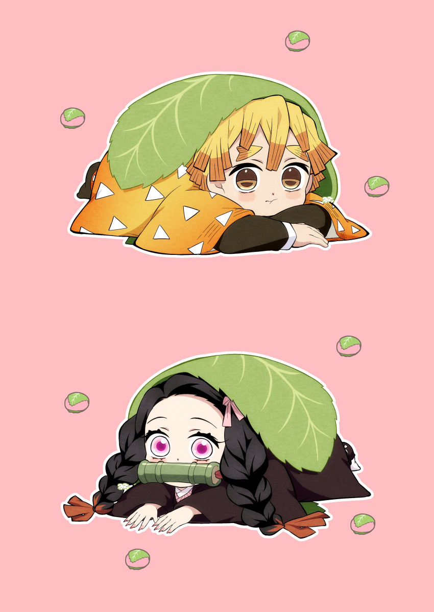Safebooru - 1boy 1girl :t absurdres agatsuma zenitsu bamboo bit gag black hair blonde hair brown ...