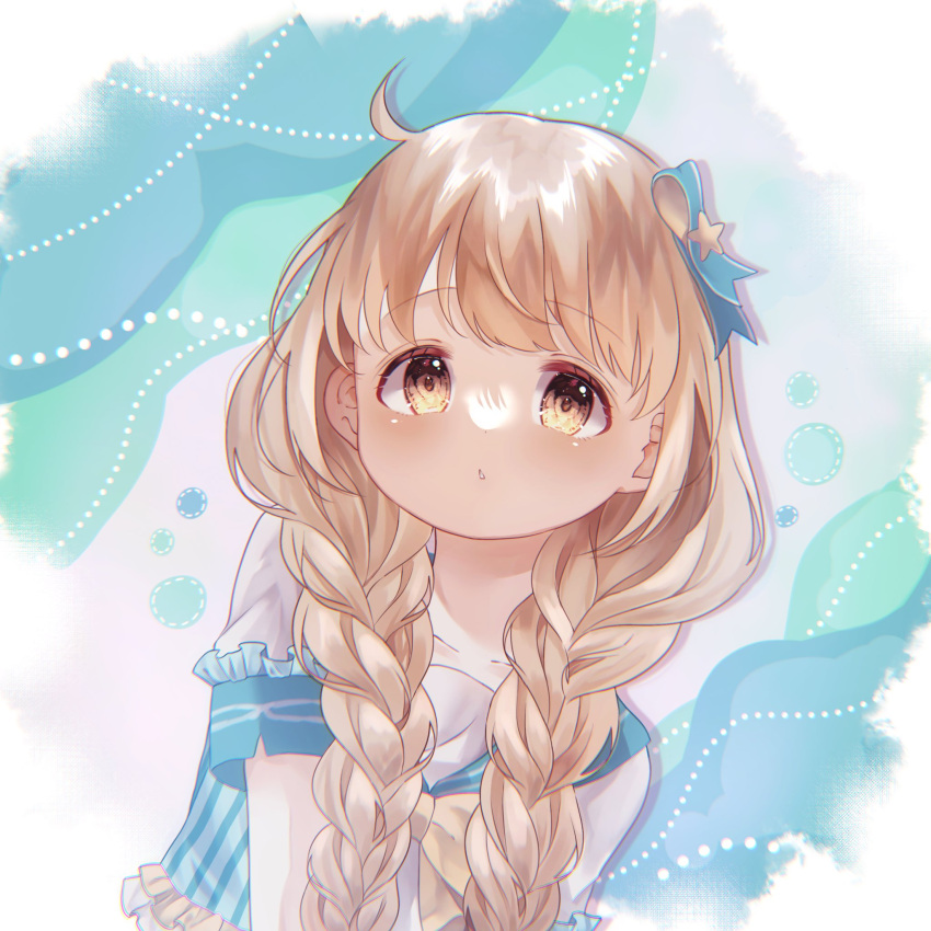 Safebooru - 1girl blonde hair blush bow bowtie braid brown eyes expressionless futaba anzu hair ...