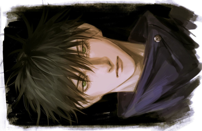Safebooru - 1boy black background black hair closed mouth formal fushiguro megumi green eyes ...
