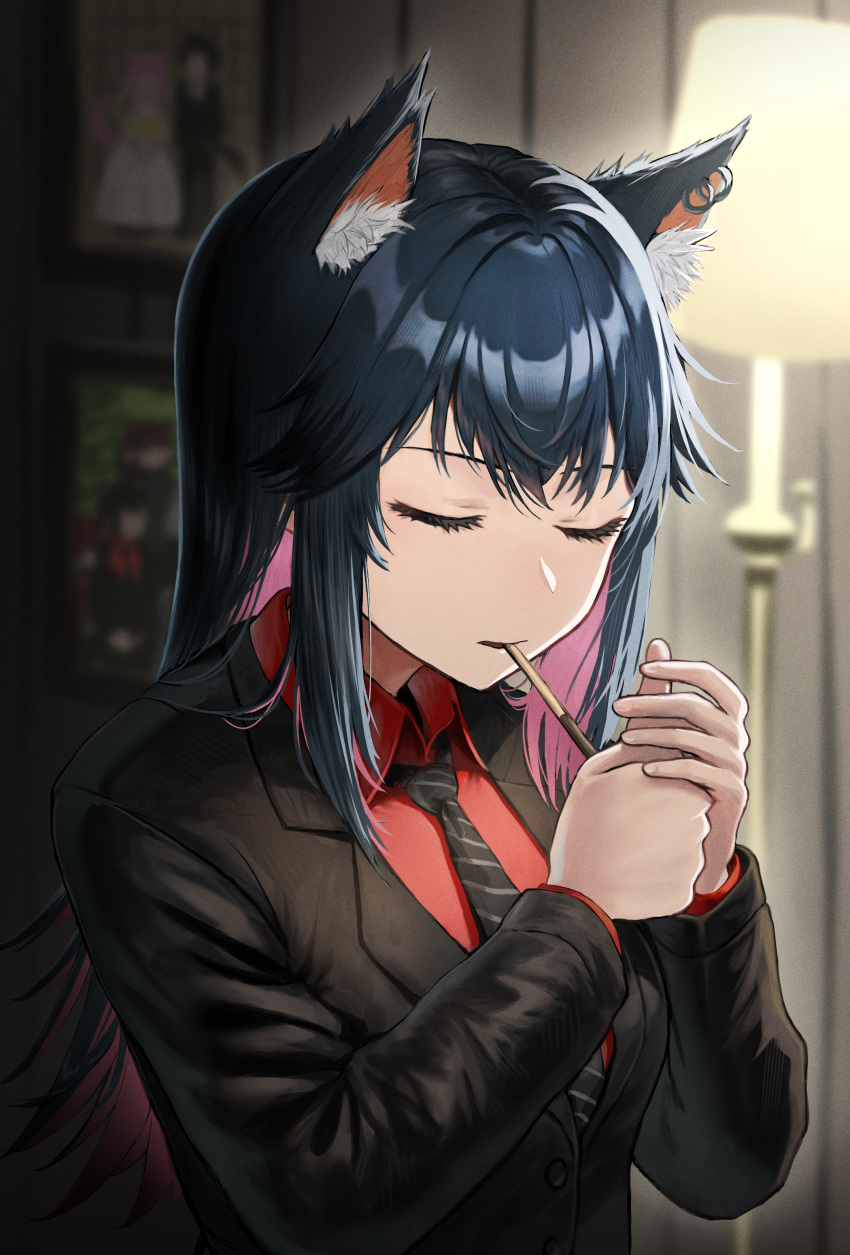 Safebooru - 1girl absurdres alternate costume animal ear fluff animal ears arknights black hair ...