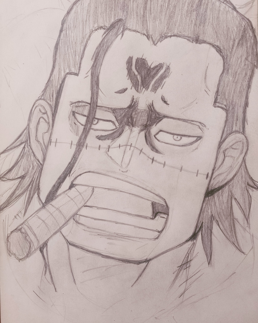 Safebooru - 1boy absurdres cigar crocodile (one piece) greyscale ...