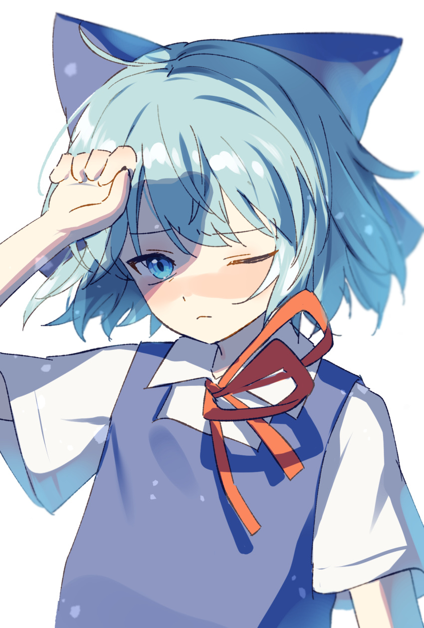 Safebooru - 1girl blue bow blue eyes blue hair blue jacket bow cirno expressionless hair bow ...