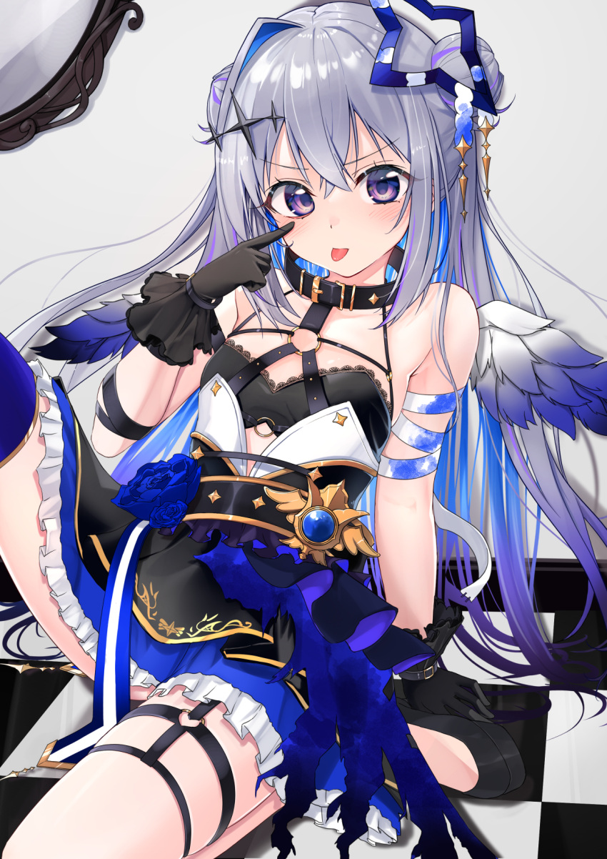 Safebooru - 1girl akanbe amane kanata amane kanata (5th costume) angel wings black gloves blue ...