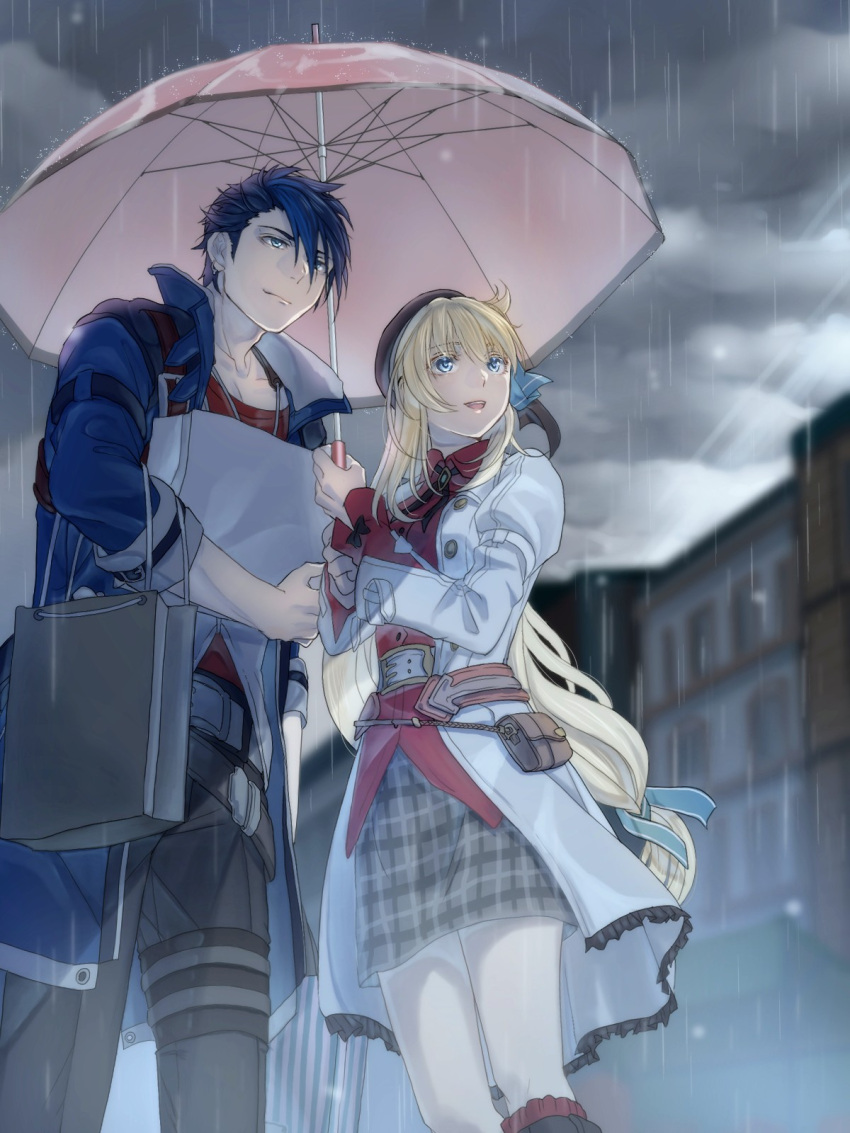 Safebooru - 1boy 1girl agnes claudel bag belt belt pouch beret blonde hair building coat denim ...