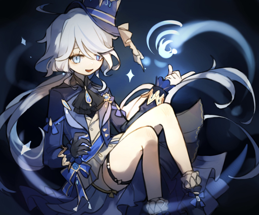 Safebooru - 1girl black gloves blue eyes blue gemstone blue hair blue headwear blue jacket ...