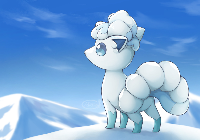 Safebooru - alolan vulpix blue sky facing away highres no humans ...