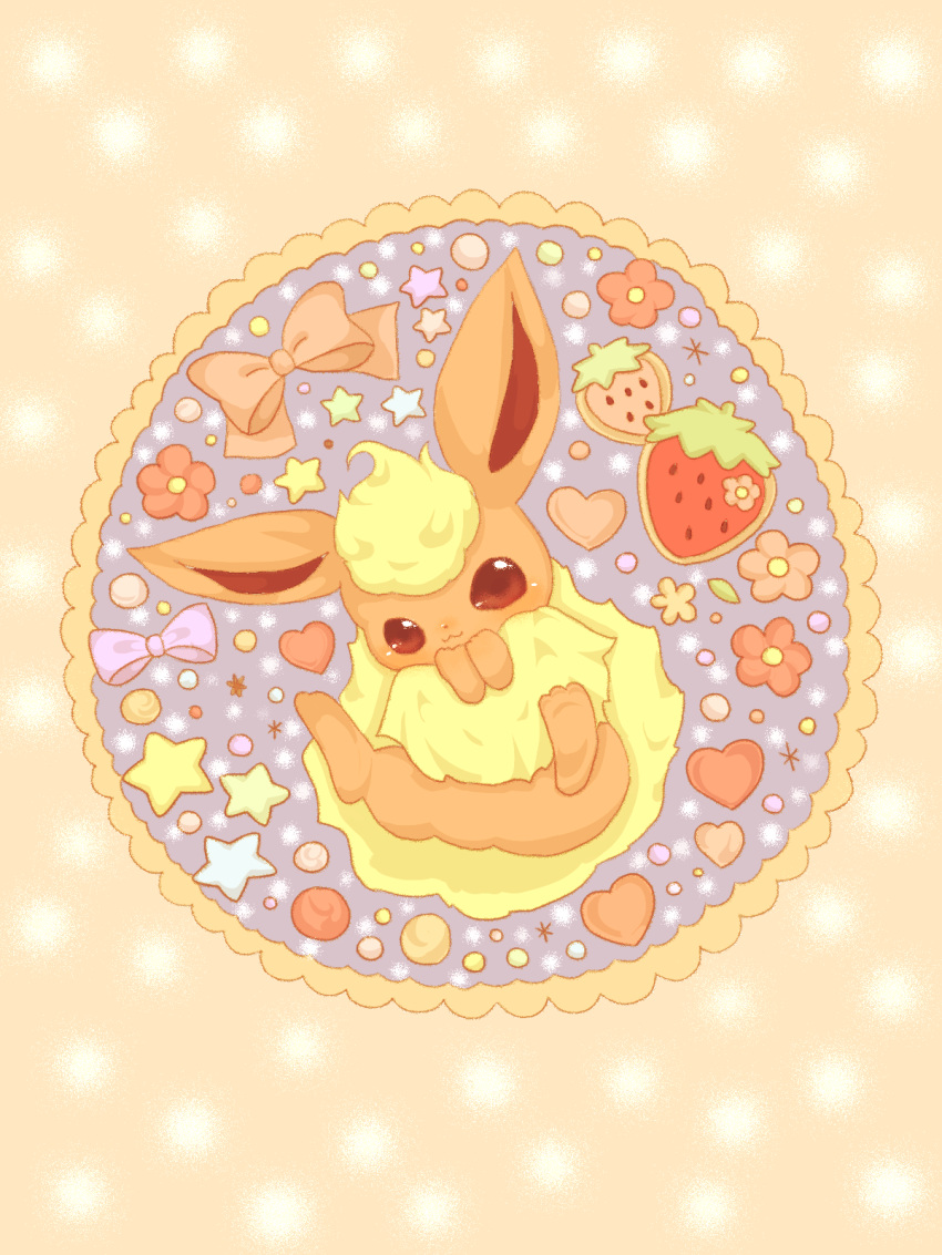 Safebooru - :3 animal focus bow brown eyes dot nose flareon flower ...
