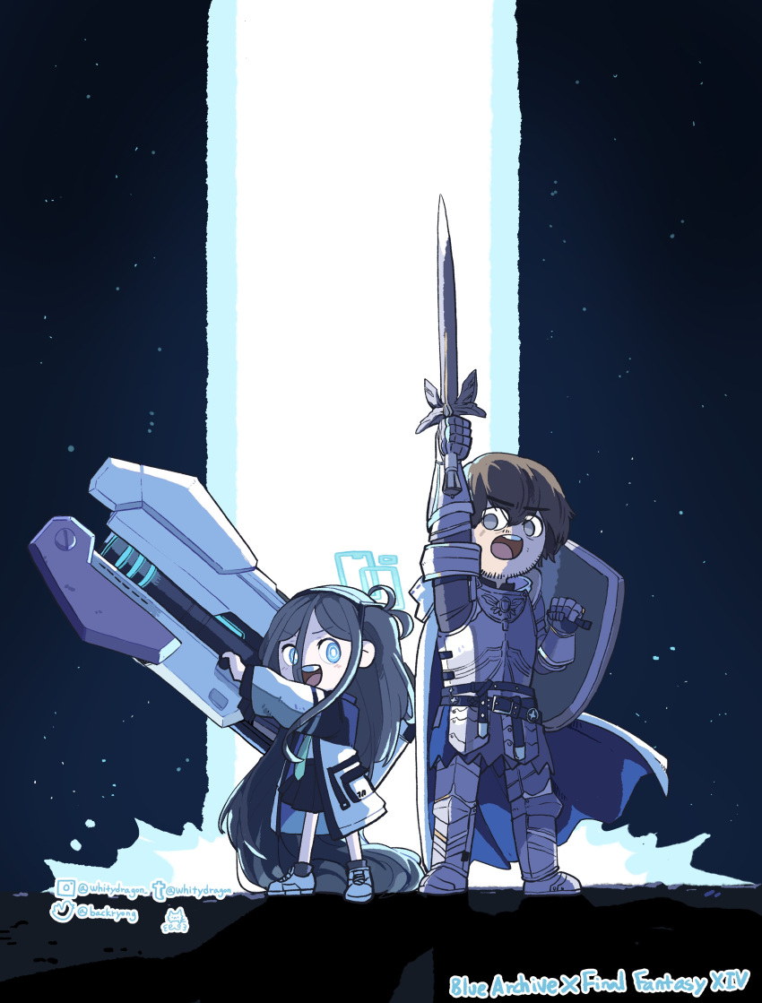 Safebooru - 1boy 1girl absurdres aris (blue archive) armor black hair ...